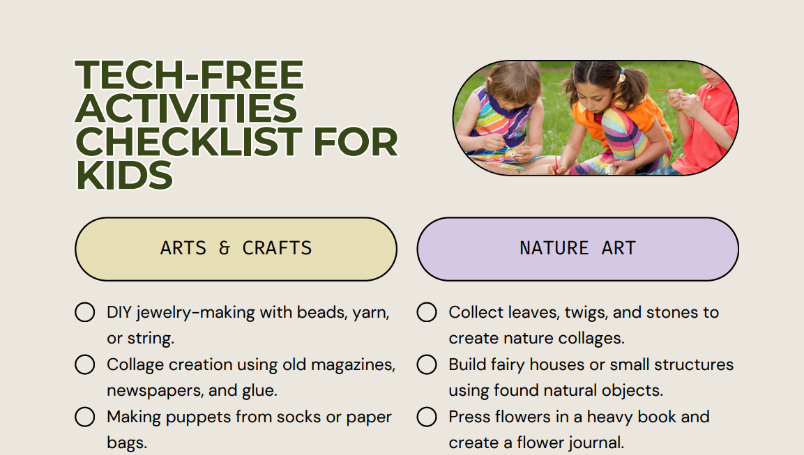 Tech-Free Activities Checklist for Kids - Free Pdf Download