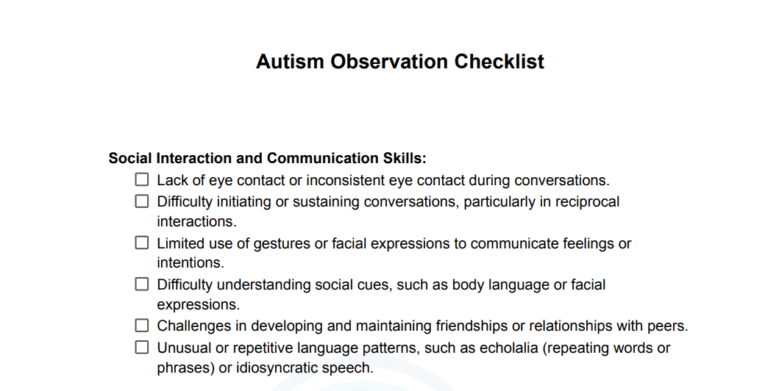 Autism Observation Checklist - Free PDF Download