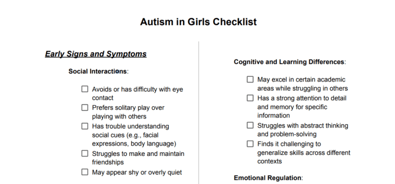 Autism in Girls Checklist - Download Free PDF